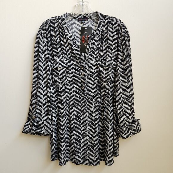 Cocomo | Tops | Cocomo Top Womens Xl Black Herringbone Pintuck 34 Roll ...